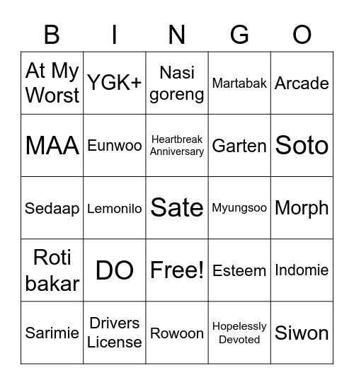 W Bingo Card