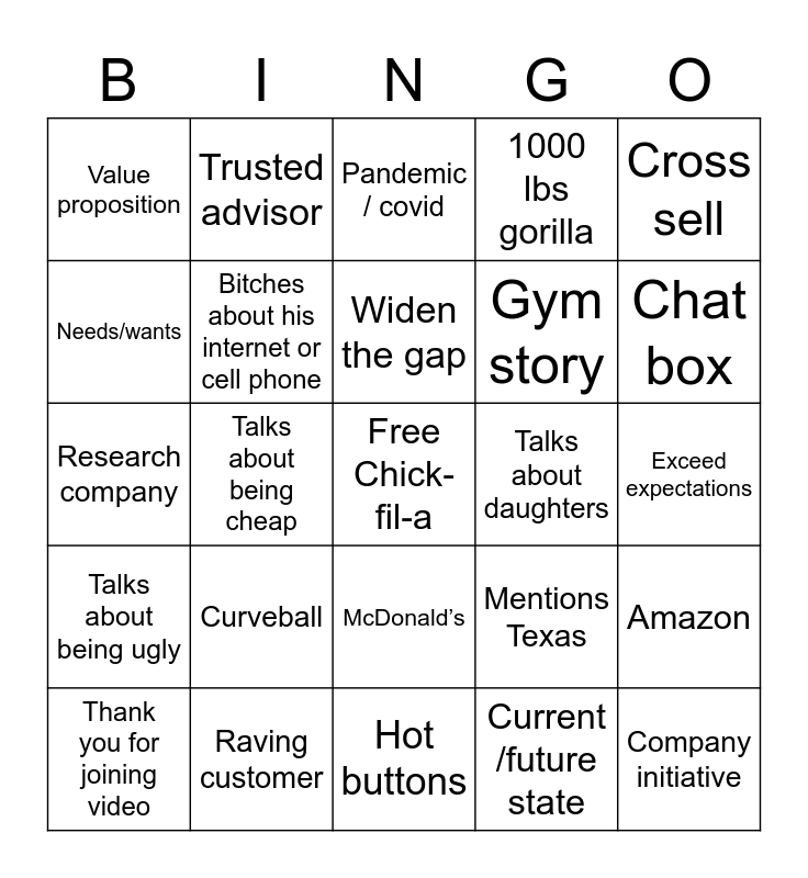 Training Bingo Card