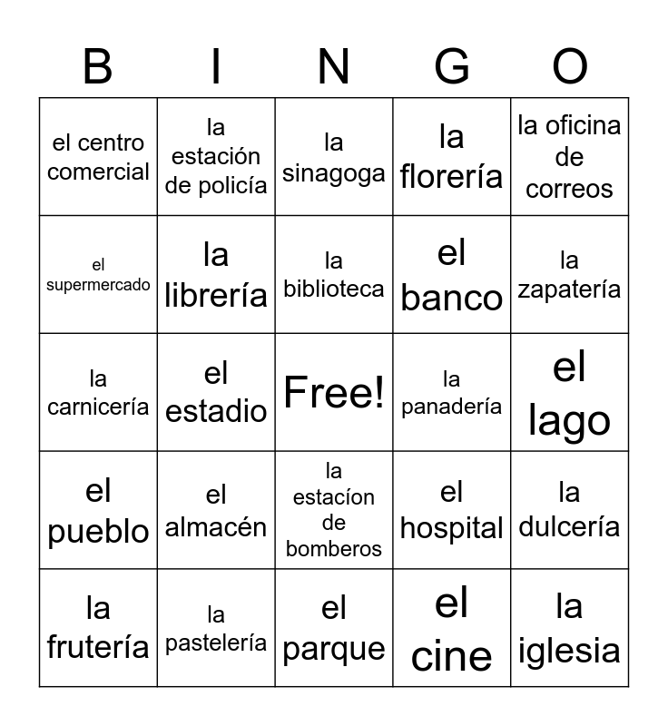 Lugares en el pueblo Bingo Card