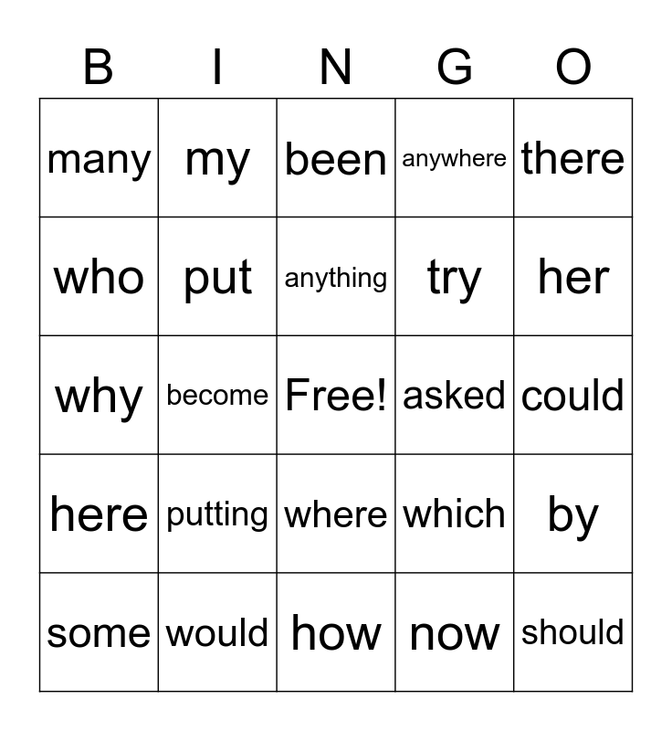 Wilson 2.1-2.3 High Frequency Words Bingo Card
