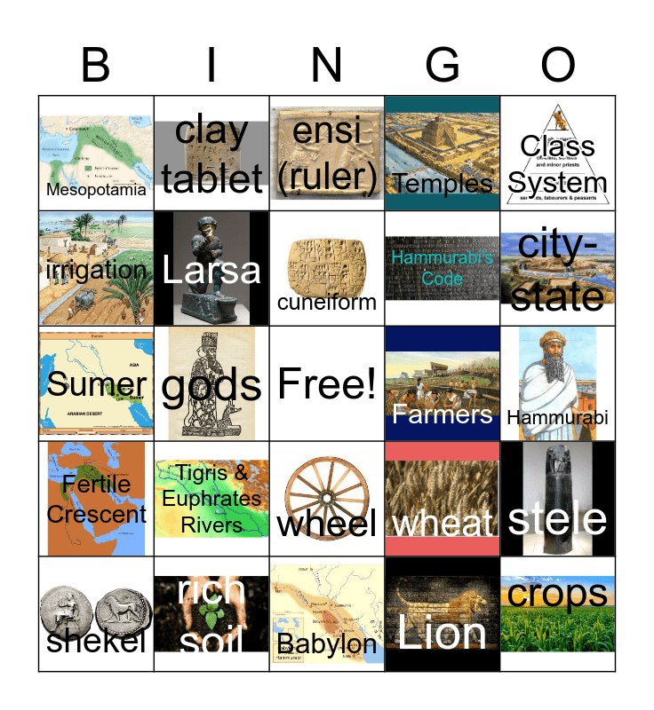 Ancient Mespotamia Bingo Card