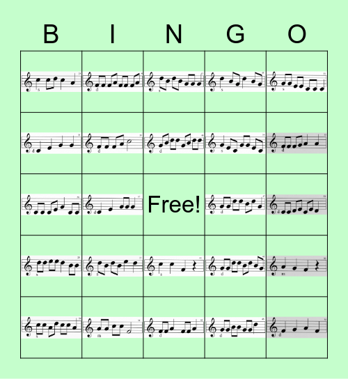 Solfege Bingo Part 2 Bingo Card