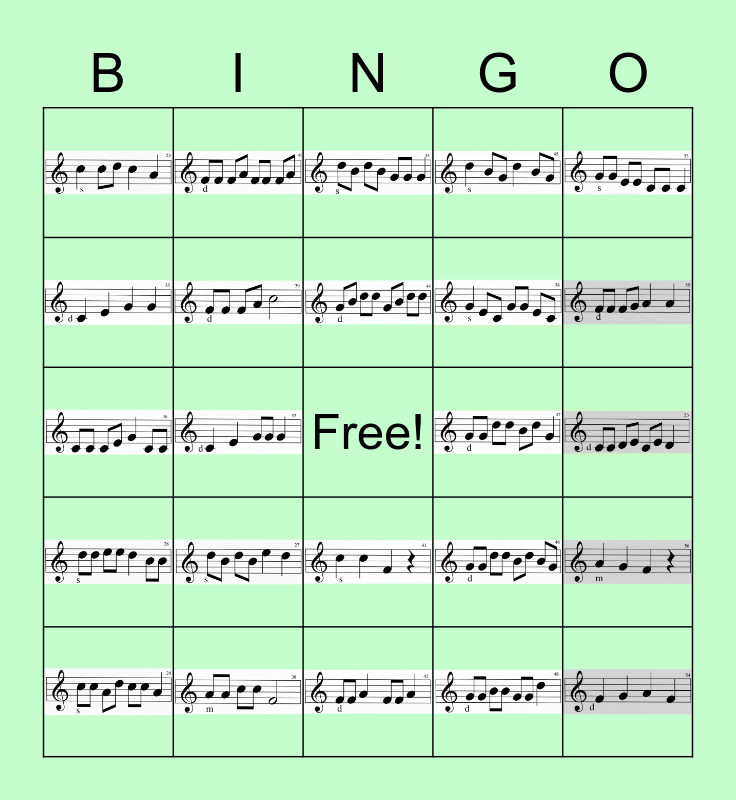 Solfege Bingo Part 2 Bingo Card