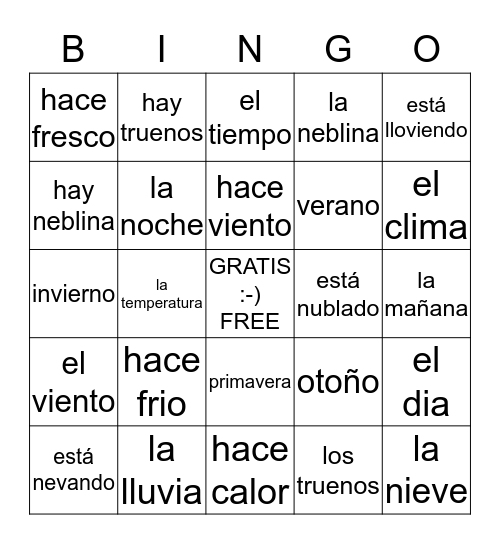 El clima / El tiempo Bingo Card
