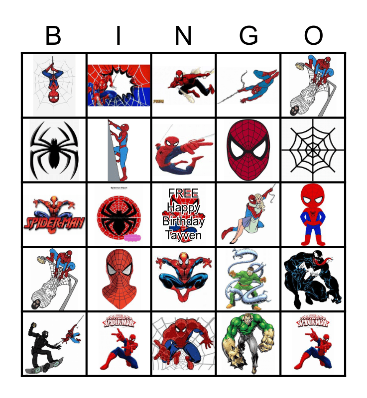 Spiderman Bingo Card