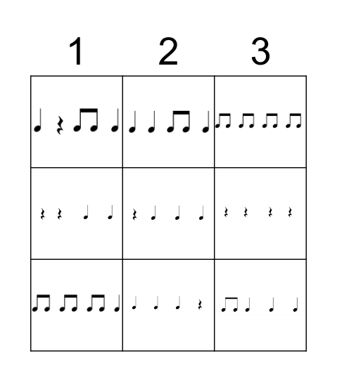 Rhythm Bingo: ta / ti-ti / shh Bingo Card