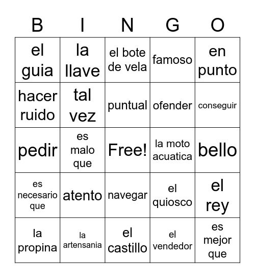 Realidades 2, pg. 446 - 8B Bingo Card