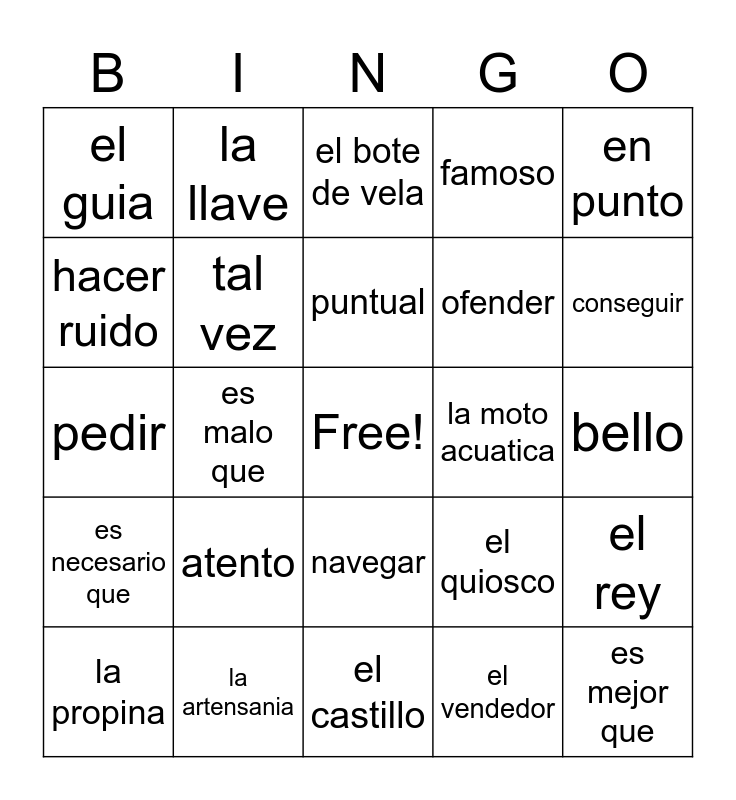 Realidades 2, pg. 446 - 8B Bingo Card