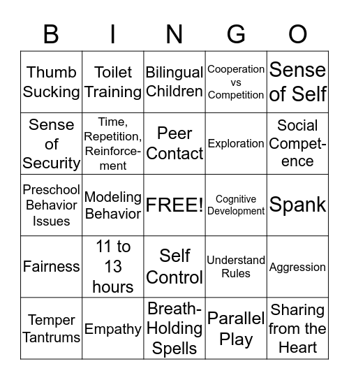 La Paloma Child Development Bingo! Bingo Card