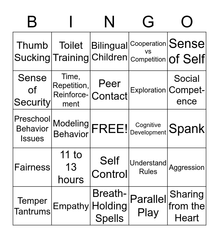 La Paloma Child Development Bingo! Bingo Card