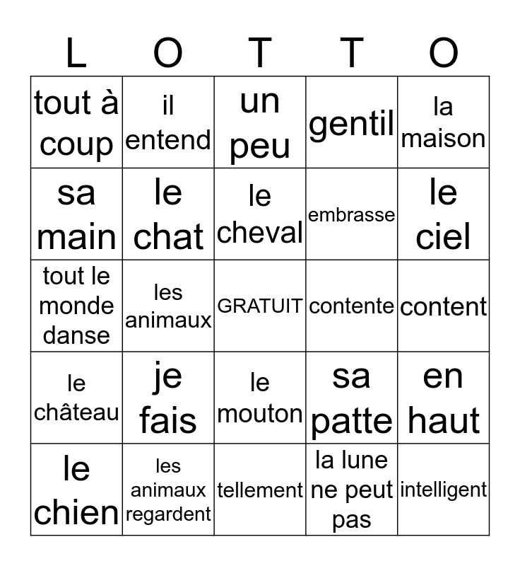 LE CHAT ET LA LUNE Bingo Card