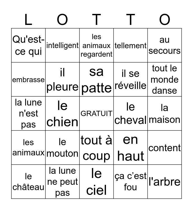 LE CHAT ET LA LUNE Bingo Card