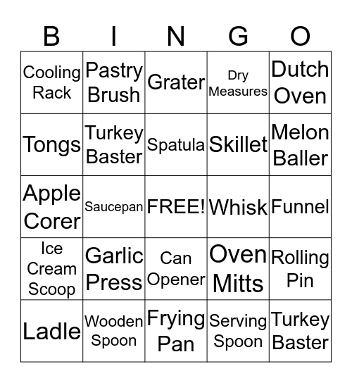 Kitchen Equipment BINGO!! Bingo Card