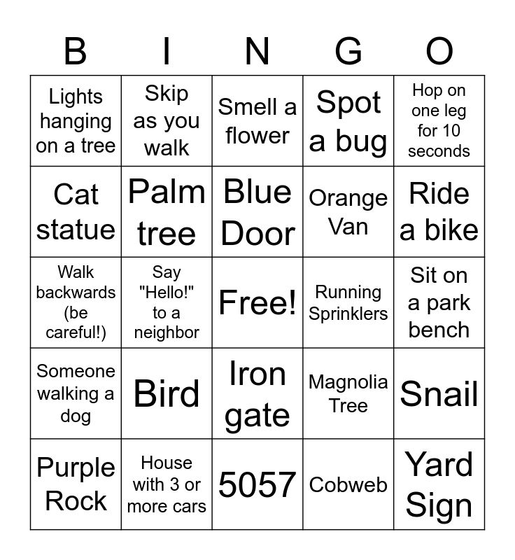 Neighborhood Bingo! Bingo Card