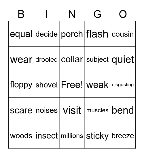 2nd Grade Vocabulary Bingo Card