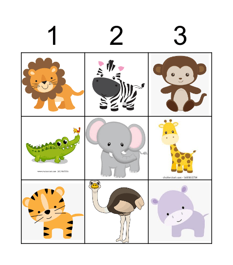 African Animal Bingo Card