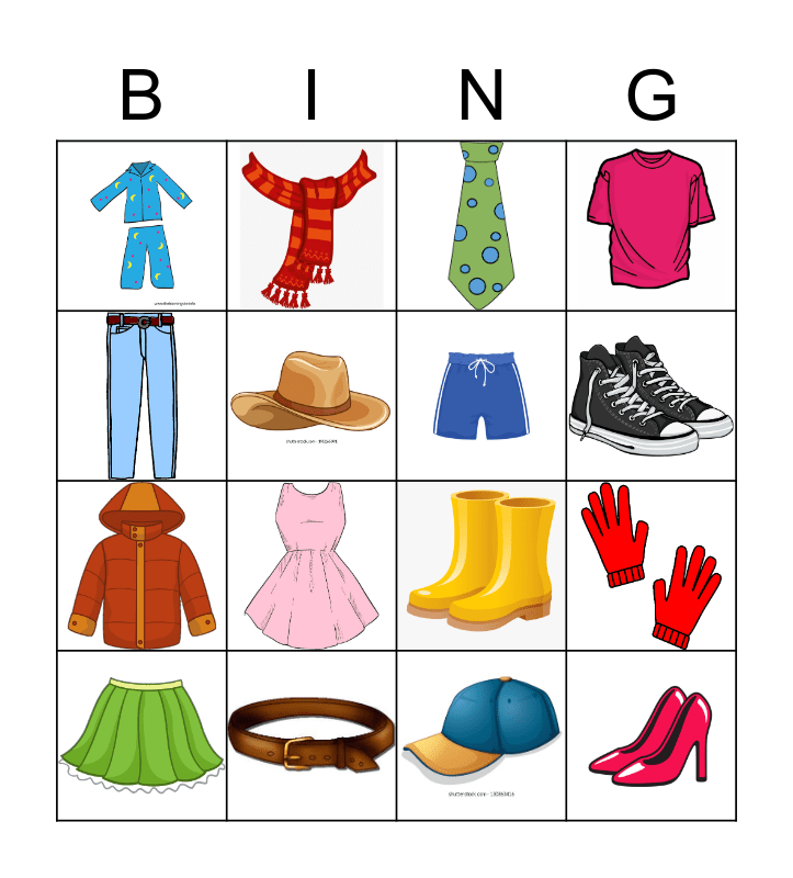 CLOTHING ITEMS Bingo Card