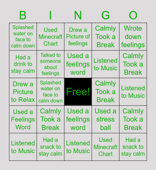 Coping Skills Bingo Card