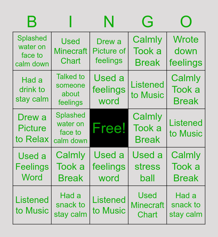 Coping Skills Bingo Card