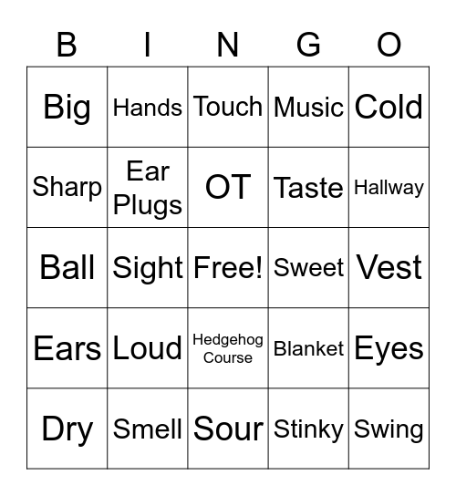 Sensory Bingo Card
