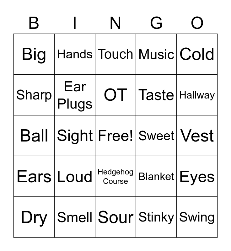 Sensory Bingo Card