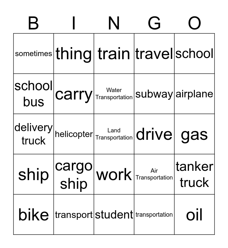 Josh's English Bingo Game Bingo Card