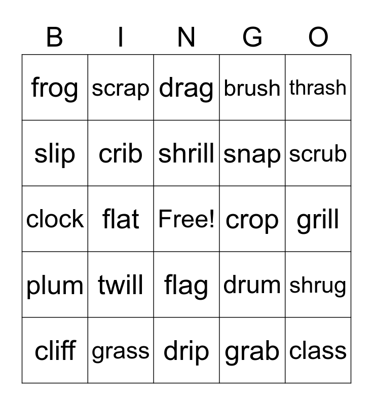 Beginning Blends Bingo Card