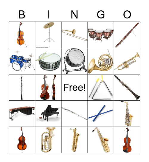 4th Grade Instrument Bingo Card