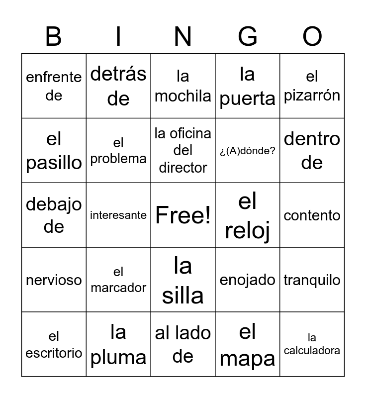 Avancemos 1 Unidad 2.2 Bingo Card