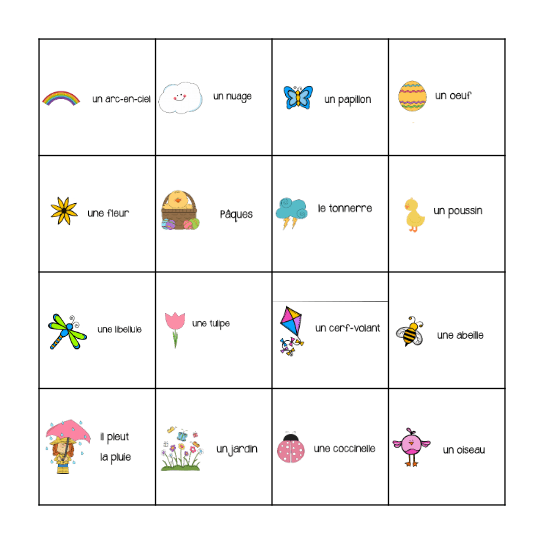 Le Printemps Bingo Card