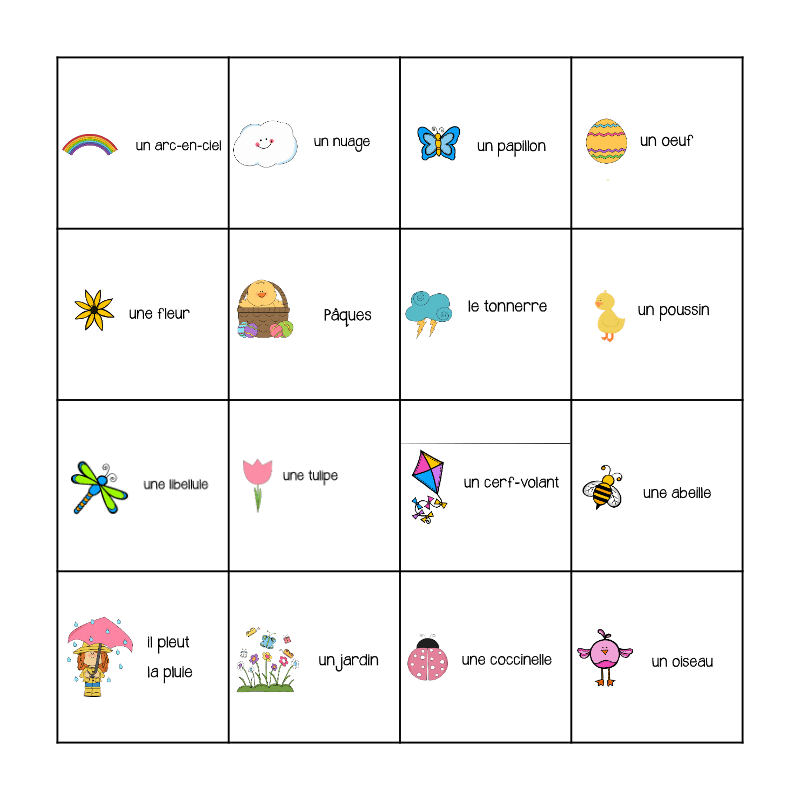Le Printemps Bingo Card