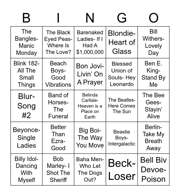 Total-Quiz.com presents Radio Bingo "B" Music Bingo Card