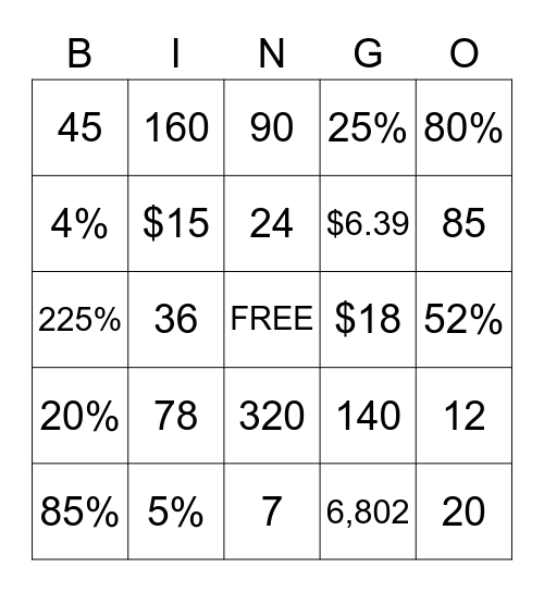 Proportion BINGO Card