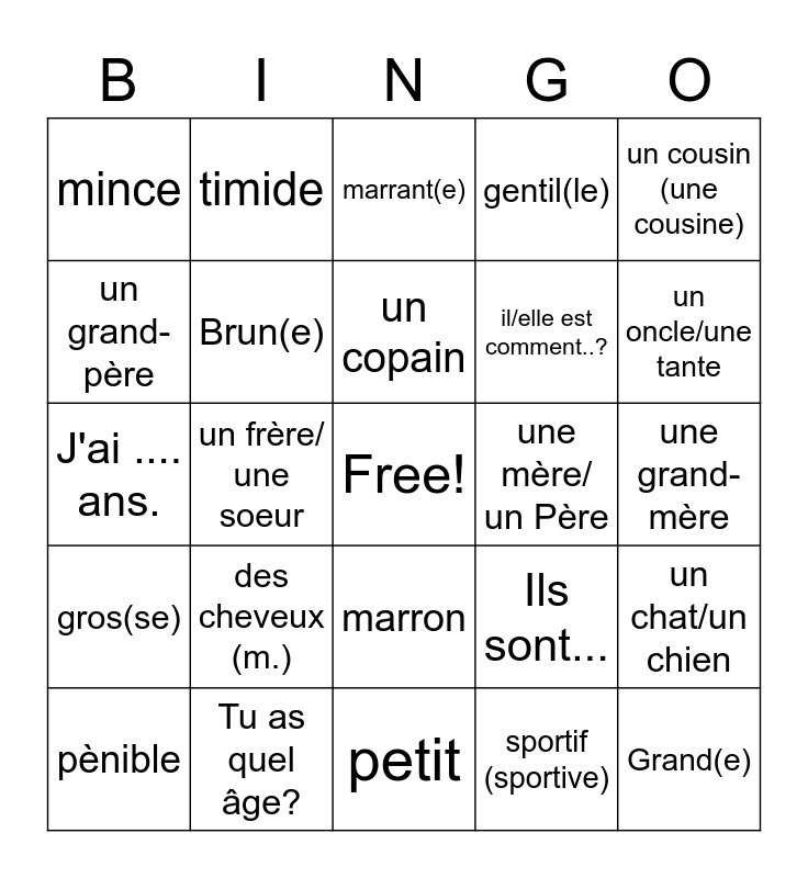 Bien Dit 2: Ch 1-1 Bingo Card