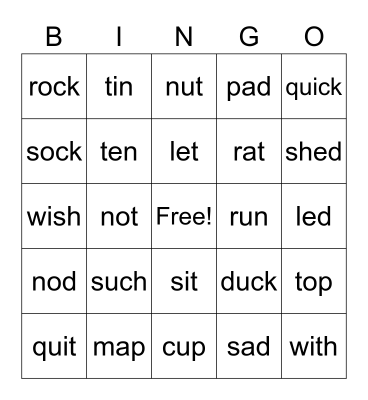 Wilson 1.3 CVC w/ digraphs REAL Bingo Card