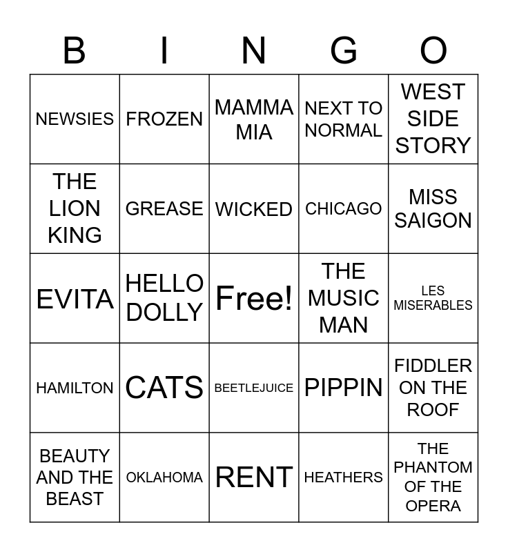 BROADWAY BINGO Card
