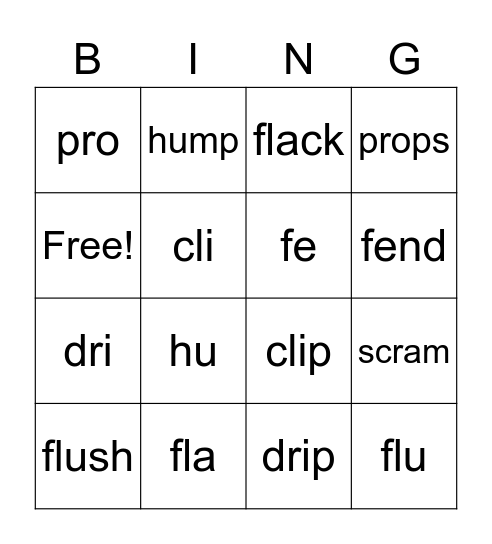 Mixed Bingo: Blends, Open Syllables Bingo Card