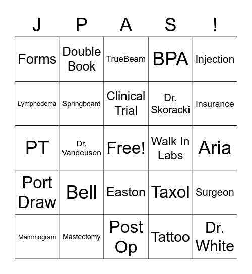 JPAS Bingo Card