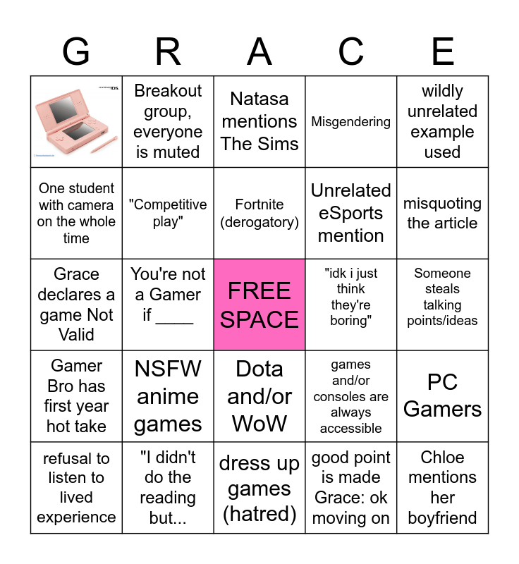 GAMES STUDIES HATE BINGO Card