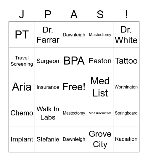 JPAS BINGO Card