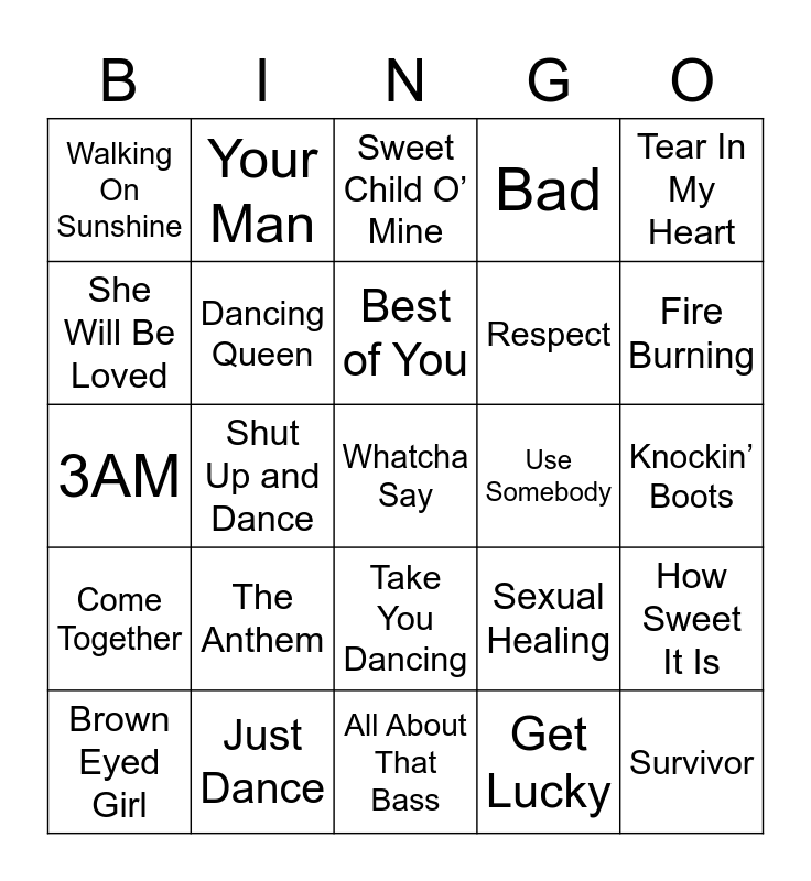 Music Bingo 92 Bingo Card