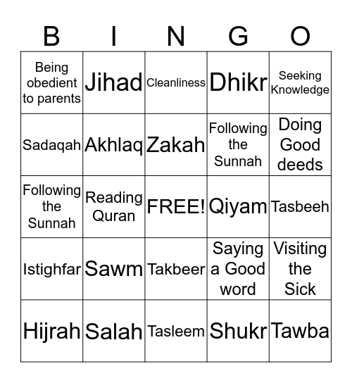 Worship in Islam Bingo Card