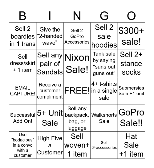 BILLABINGO (winner receives $7 gift card) Bingo Card