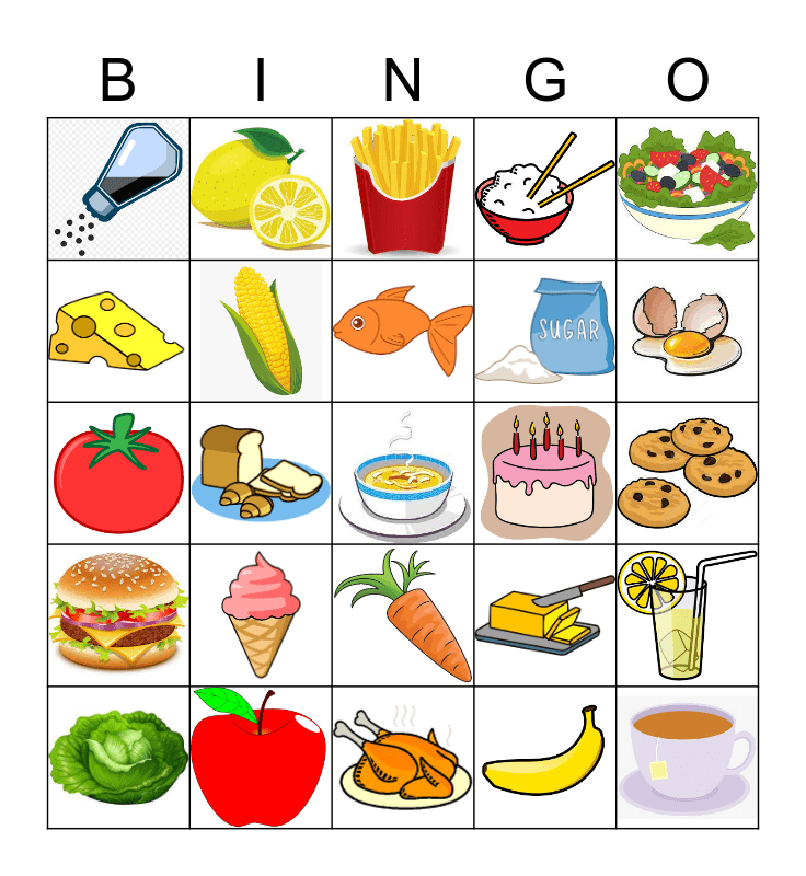 La comida Bingo Card