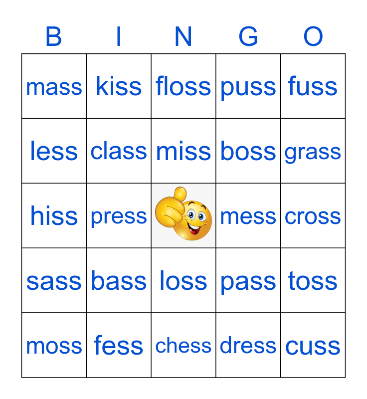 Phonics SS Words Bingo Card Phonics SS Words Bingo Card