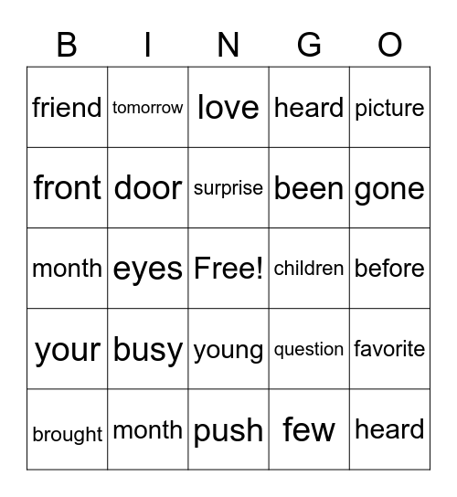1st Grade Bingo Card