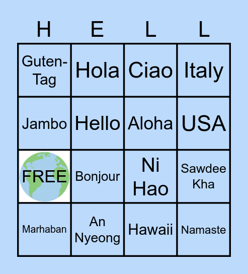 "Hello From Around the World" BINGO Card