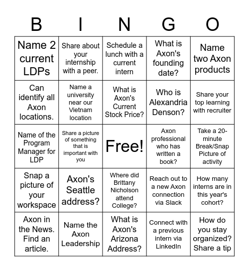 Axon Quiet Hours: Blackout Bingo Card