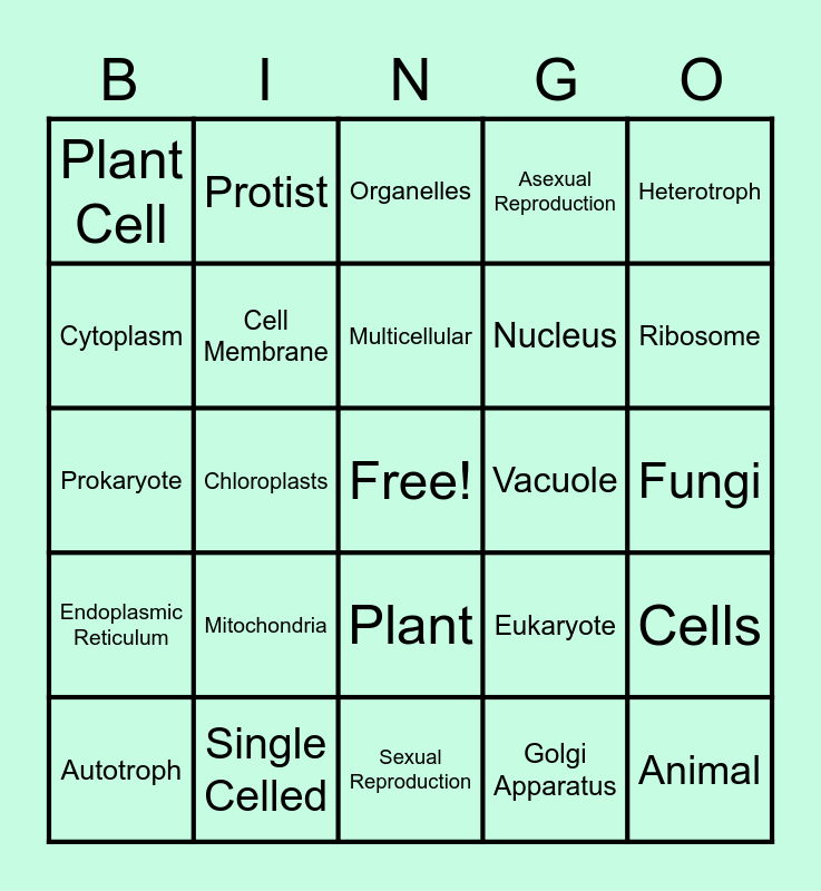 Cell Organelle Bingo Card