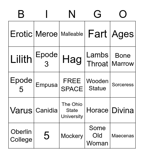Canidia, Rome's First Witch Bingo! Bingo Card